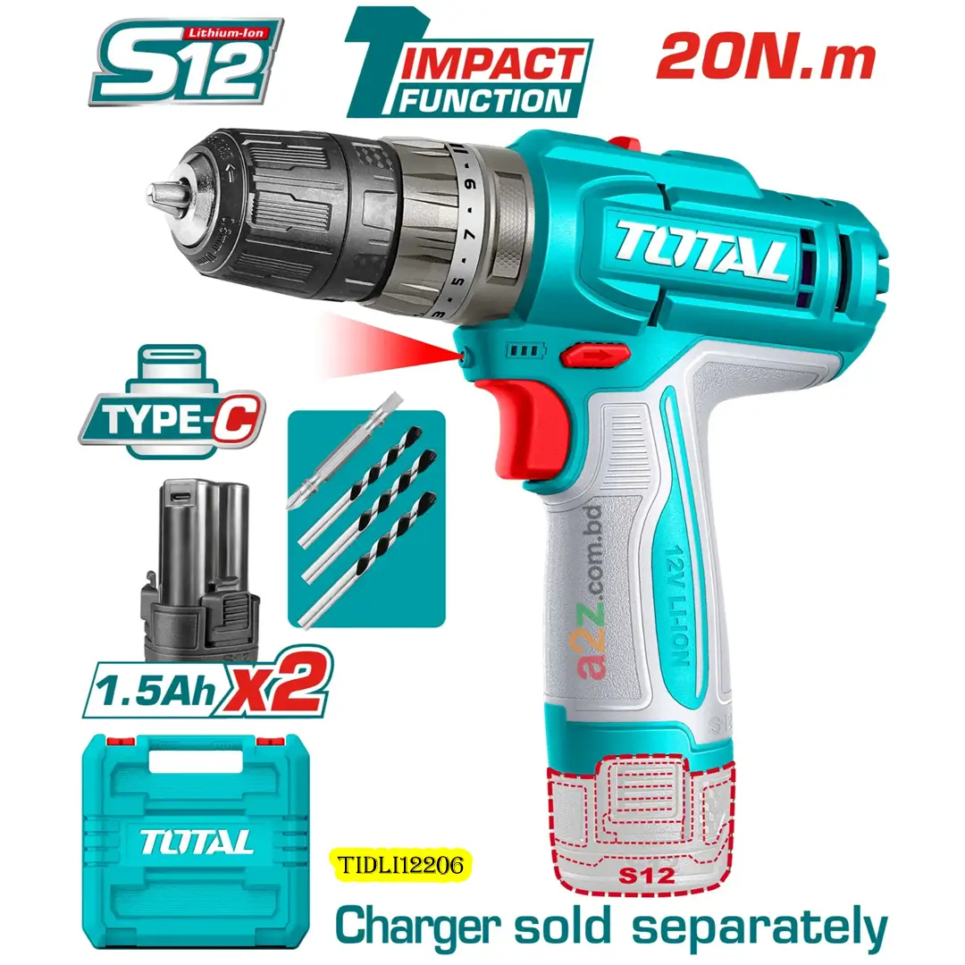 TIDLI12206 Cordless Impact Drill with Dual Battery & LED